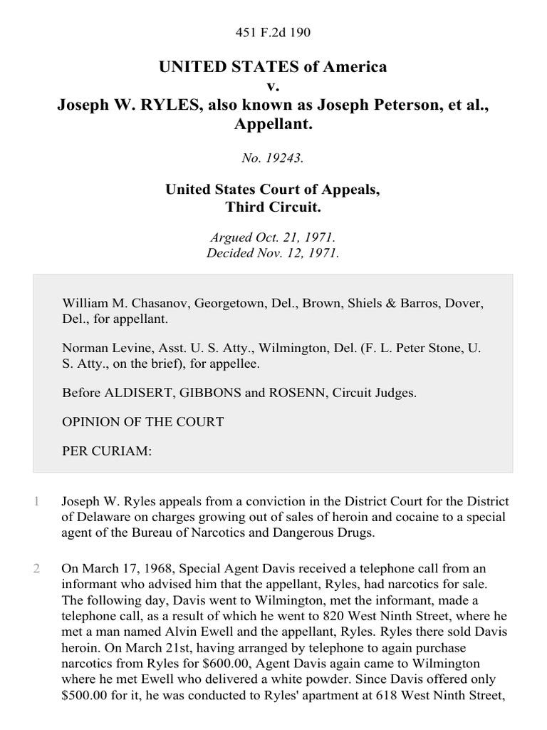 United States v. Joseph W. Ryles, Also Known As Joseph Peterson, 451 F ...