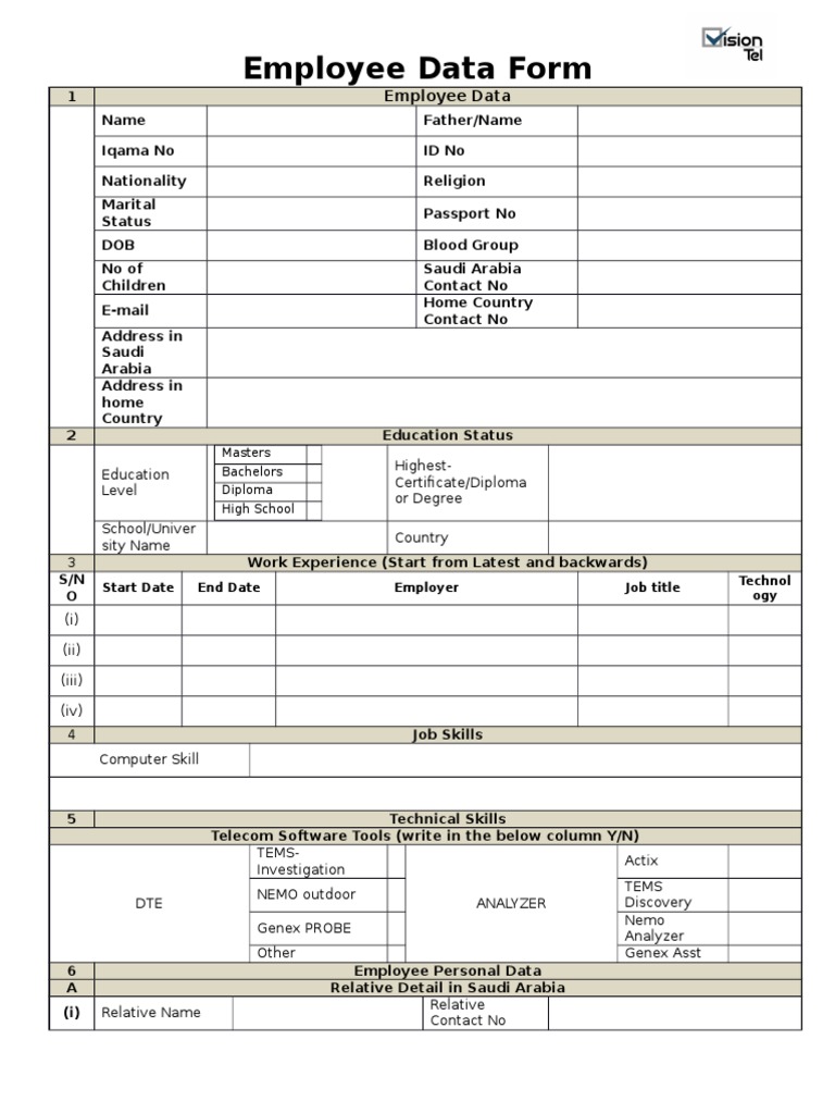 Employee Data Form-Update-Word | PDF
