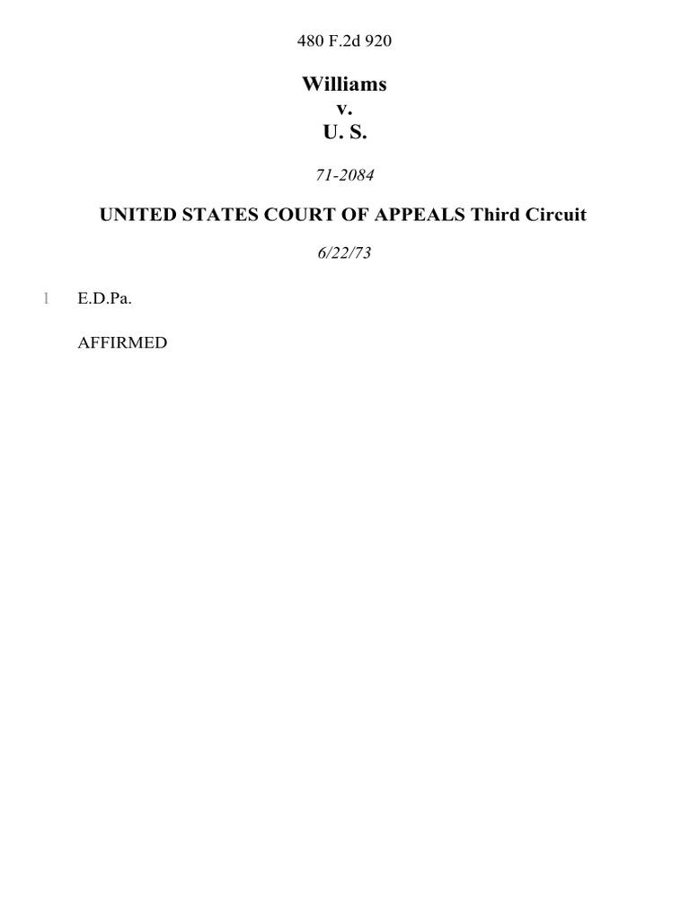 Williams v. United States, 480 F.2d 920, 3rd Cir. (1973) | PDF