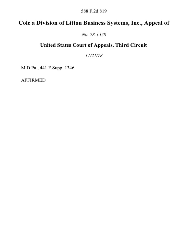 Cole A Division of Litton Business Systems, Inc., Appeal Of, 588 F.2d 819, 3rd Cir. (1978) | PDF