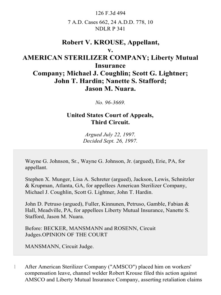 Robert v. Krouse v. American Sterilizer Company Liberty Mutual ...