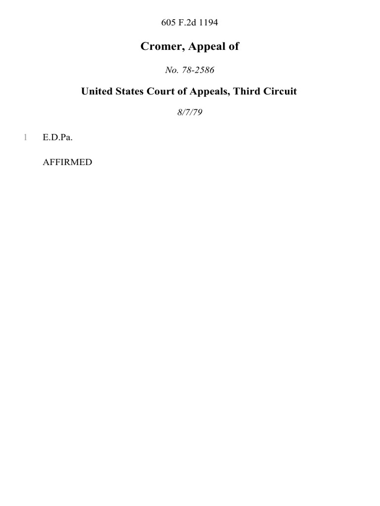 Cromer, Appeal Of, 605 F.2d 1194, 3rd Cir. (1979) | PDF | United States ...