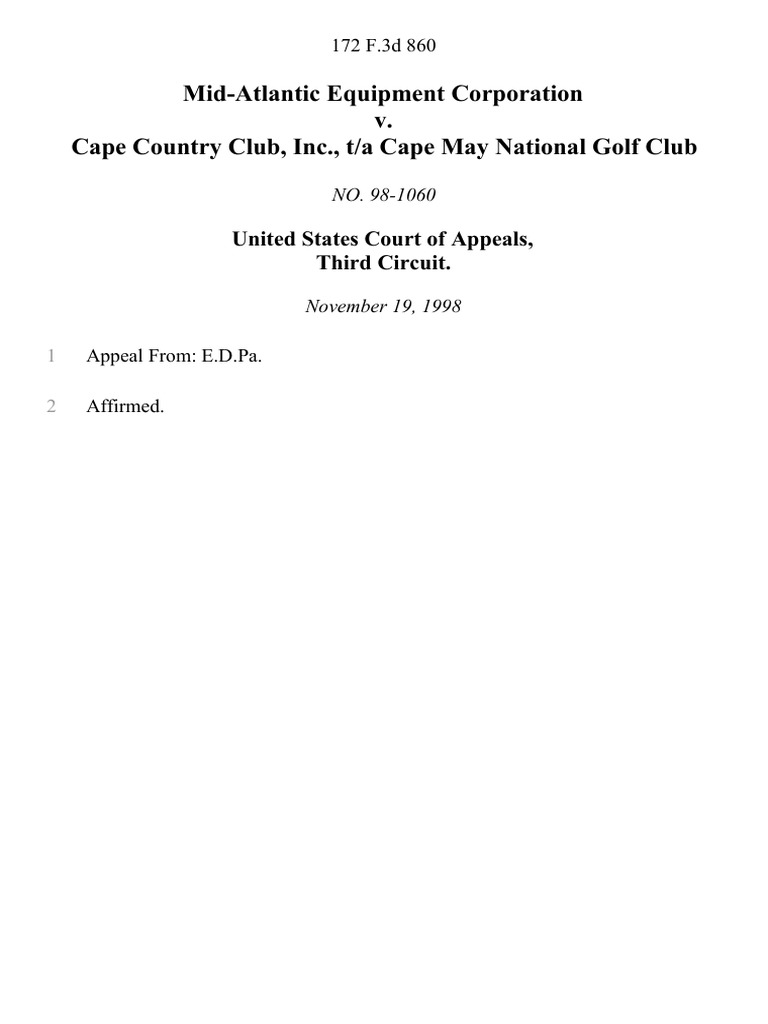 Mid-Atlantic Equipment Corporation v. Cape Country Club, Inc., T/a Cape ...