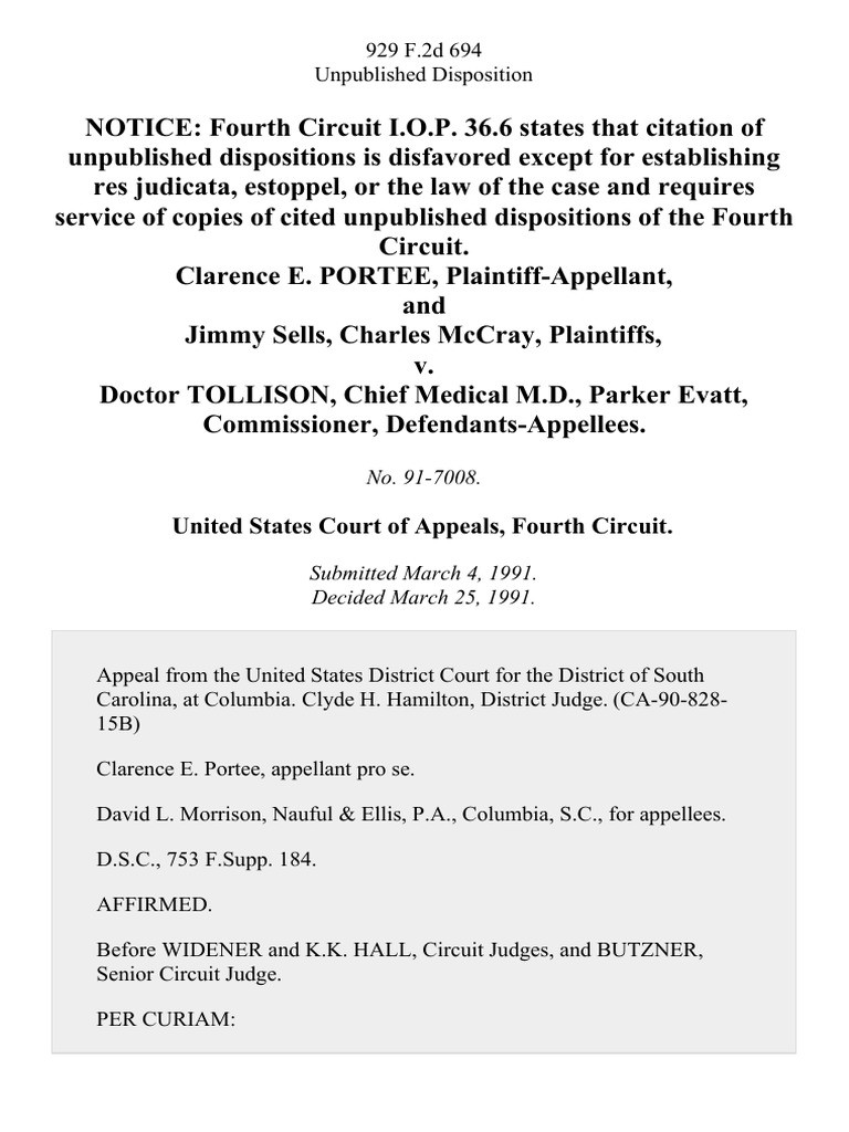 Clarence E. Portee, and Jimmy Sells, Charles McCray v. Doctor Tollison ...