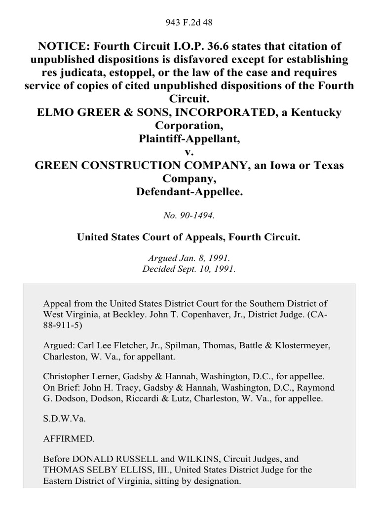 Elmo Greer & Sons, Incorporated, A Kentucky Corporation v. Green ...