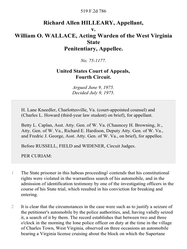 Richard Allen Hilleary v. William O. Wallace, Acting Warden of The West ...