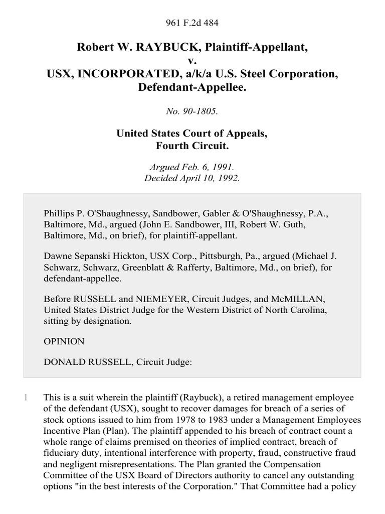 Robert W. Raybuck v. Usx, Incorporated, A/K/A U.S. Steel Corporation ...