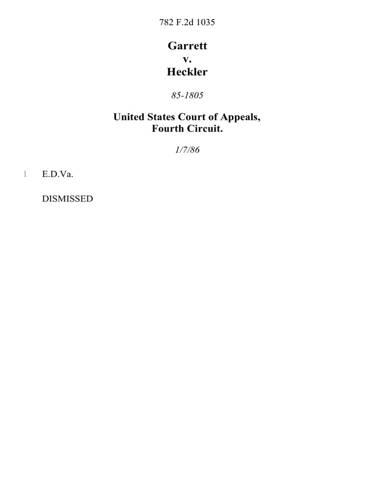 Garrett v. Heckler, 782 F.2d 1035, 4th Cir. (1986) | PDF