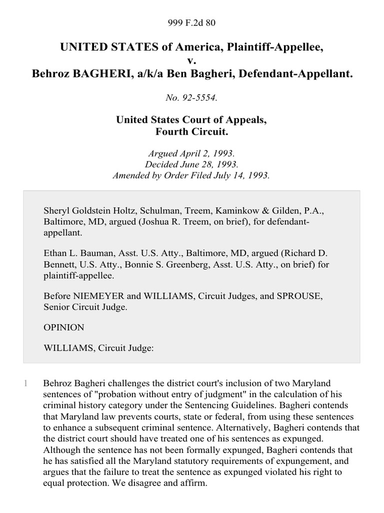 United States v. Behroz Bagheri, A/K/A Ben Bagheri, 999 F.2d 80, 4th ...