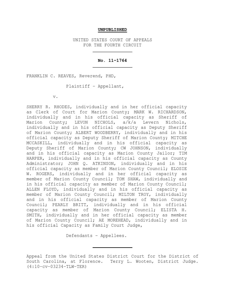 Franklin Reaves v. Sherry Rhodes, 4th Cir. (2011) | PDF | Circuit Court ...