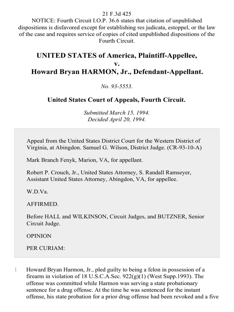 Federal Sentence Affirmed for Harmon | PDF | United States Federal ...