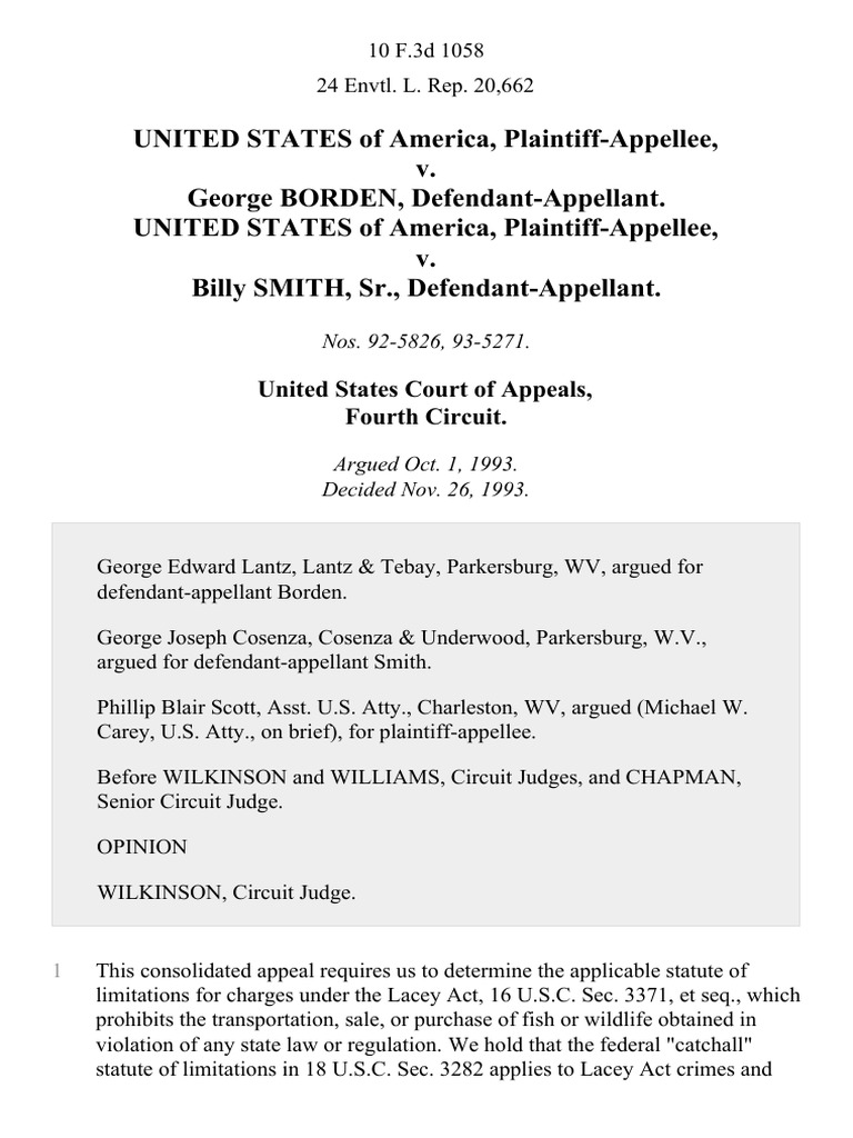 Lacey Act Statute of Limitations Ruling | PDF | Law Of The United ...