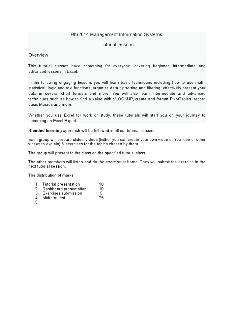 Tutorial Syllabus MIS | PDF | Microsoft Excel | Computing