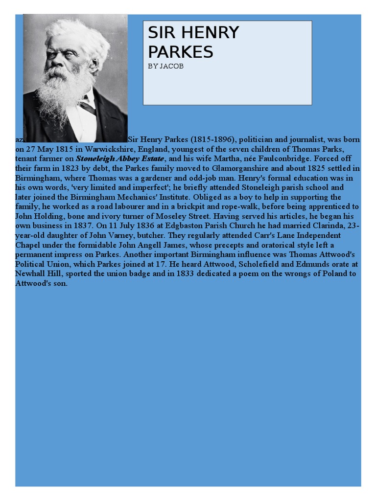 Sir Henry Parkes: Early Life and Influences | PDF