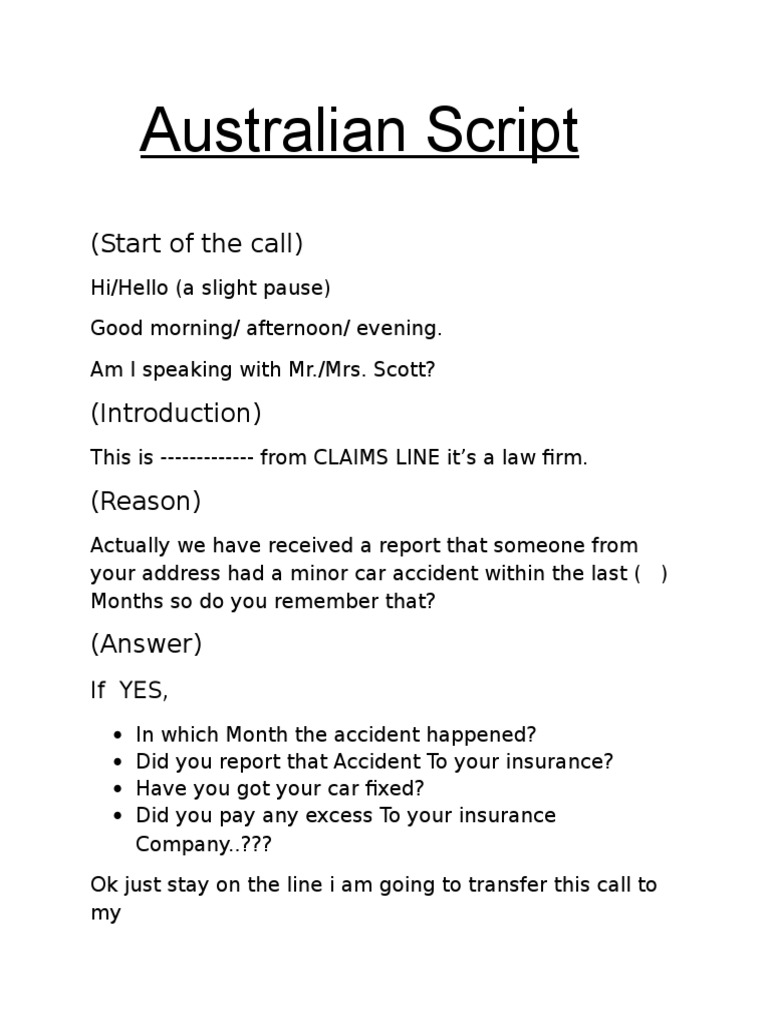 Australian Script: (Start of The Call) | PDF