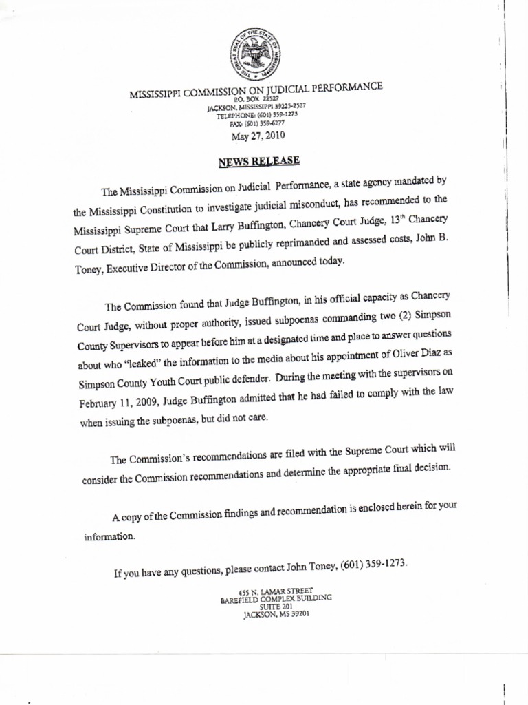Judicial Performance Commission Recommendation To Sanction J. Larry ...