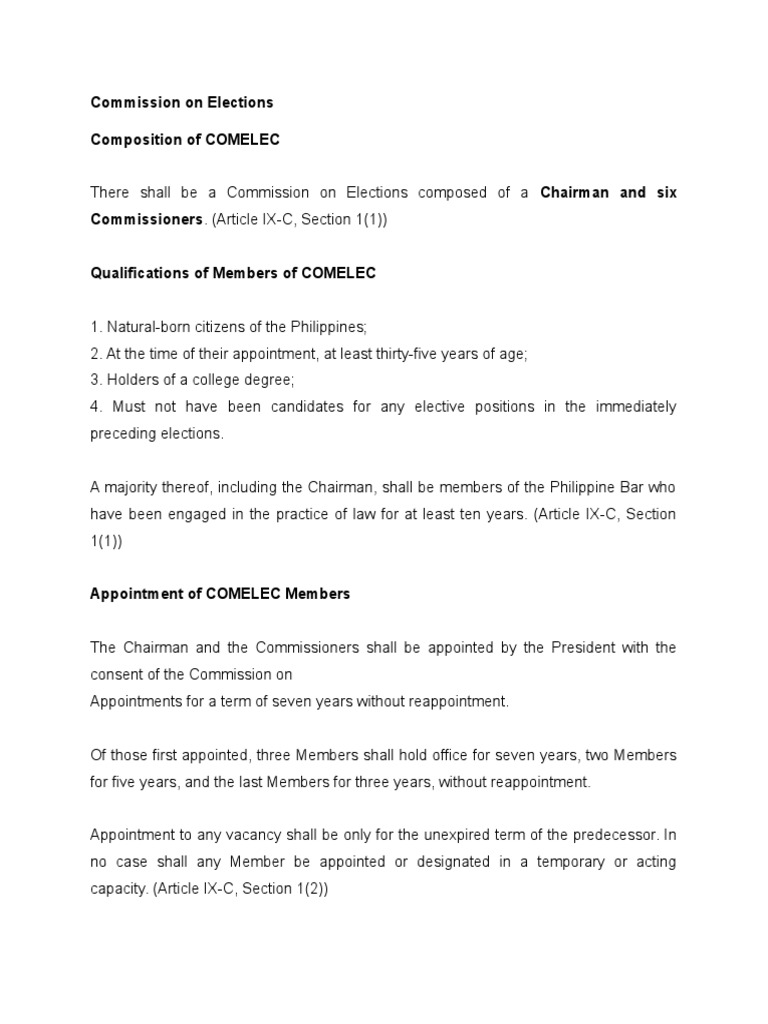 COMELEC Structure and Powers Explained | PDF | Commission On Elections ...