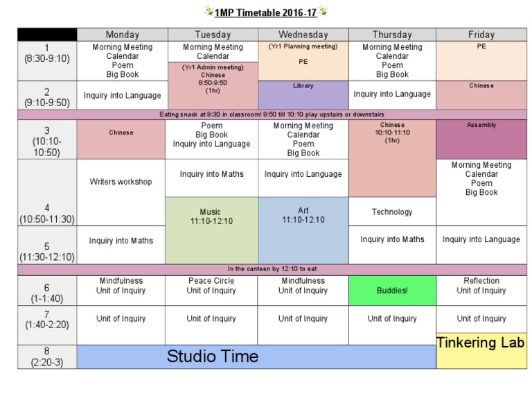 1mh Timetable 16-17 | PDF