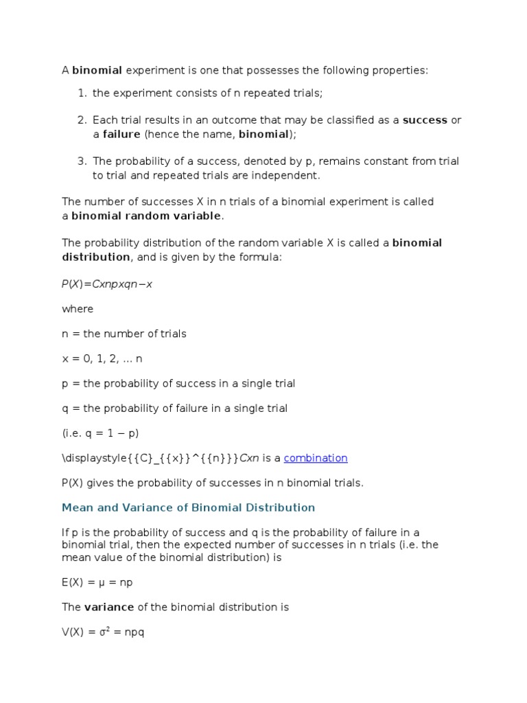 Binomial Distribution Notes | PDF
