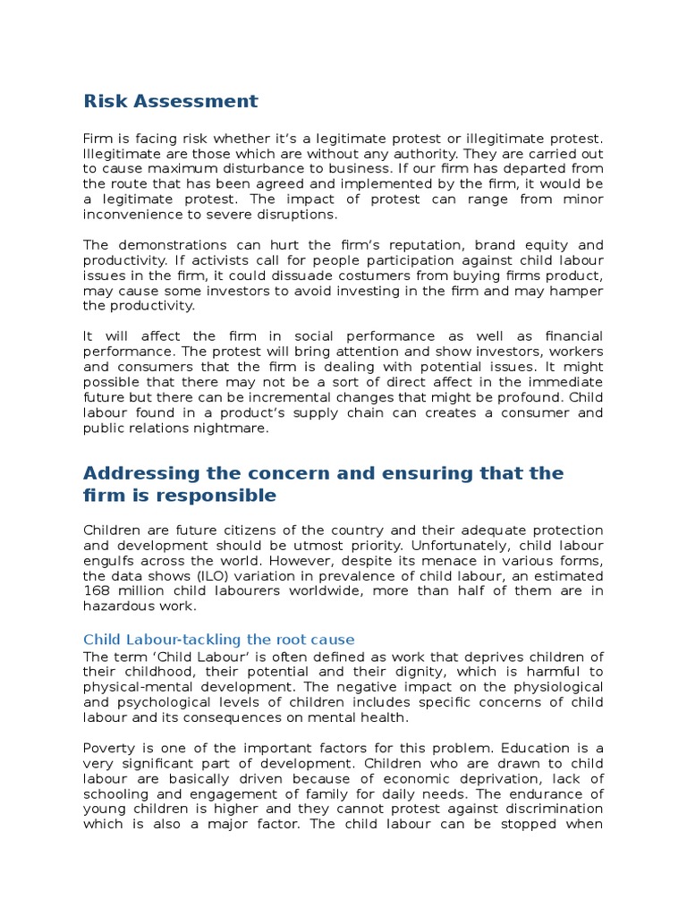 Risk Assessment: Child Labour-Tackling The Root Cause | PDF | Child ...