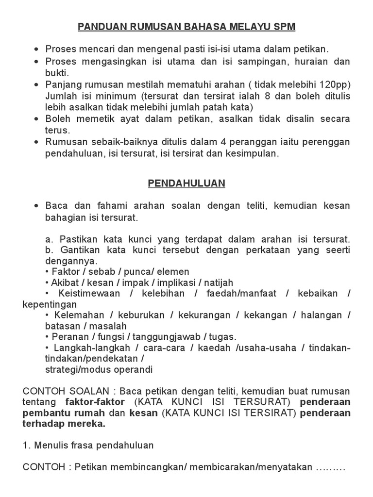 Panduan Rumusan Bahasa Melayu SPM | PDF