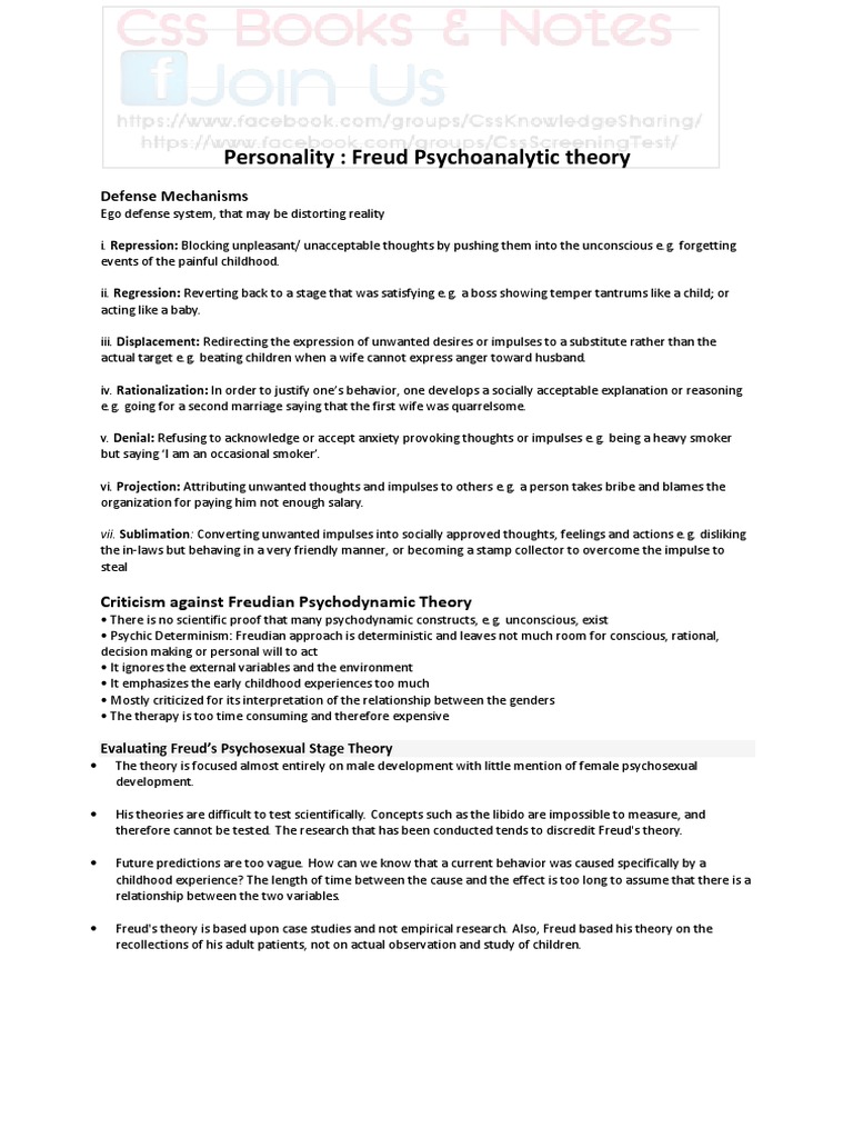 Personality: Freud Psychoanalytic Theory: Defense Mechanisms | PDF | Id ...