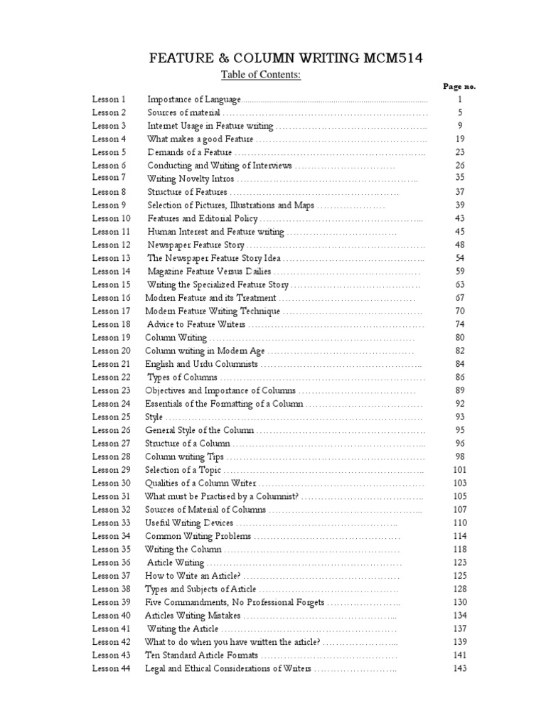 Feature & Column Writing - MCM514 Handouts | PDF | Web Search Engine ...
