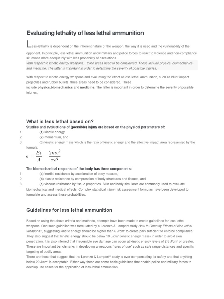 Evaluating Lethality of Less Lethal Ammunition | Download Free PDF ...