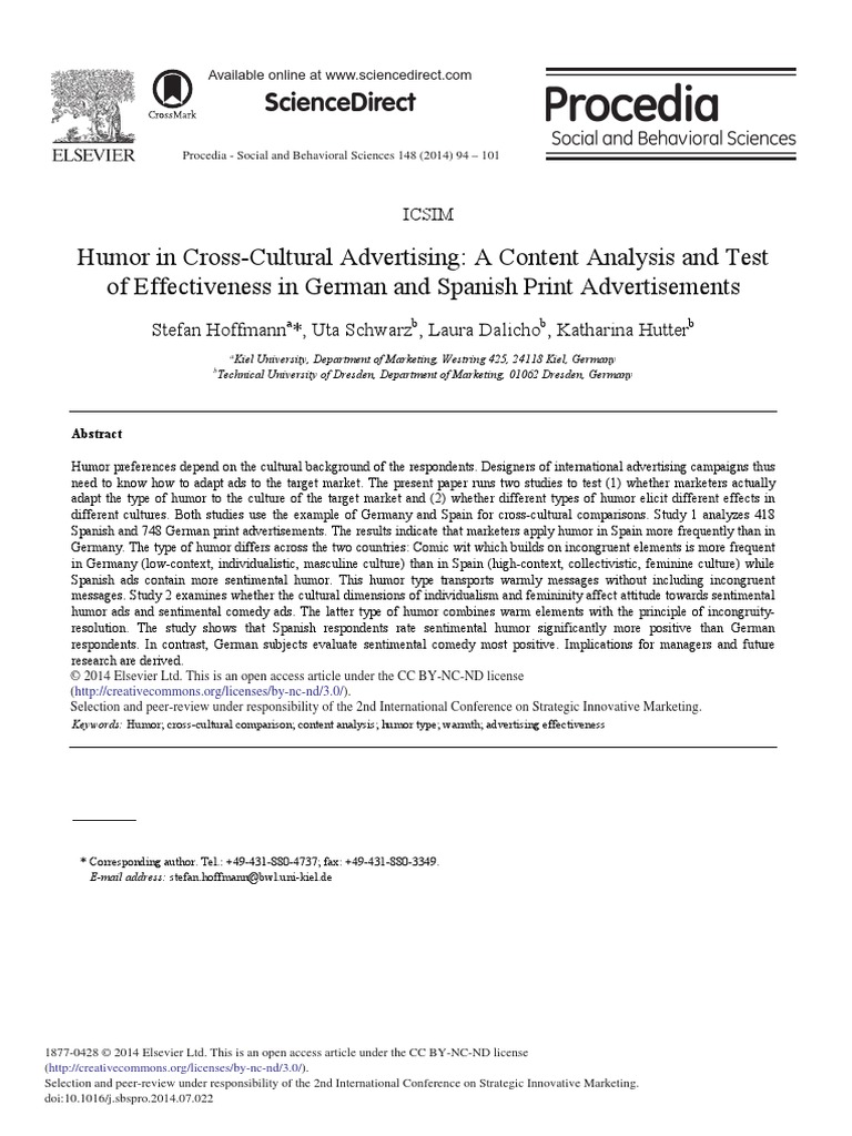 Humor in Cross-Cultural Advertising | PDF | Humour | Collectivism