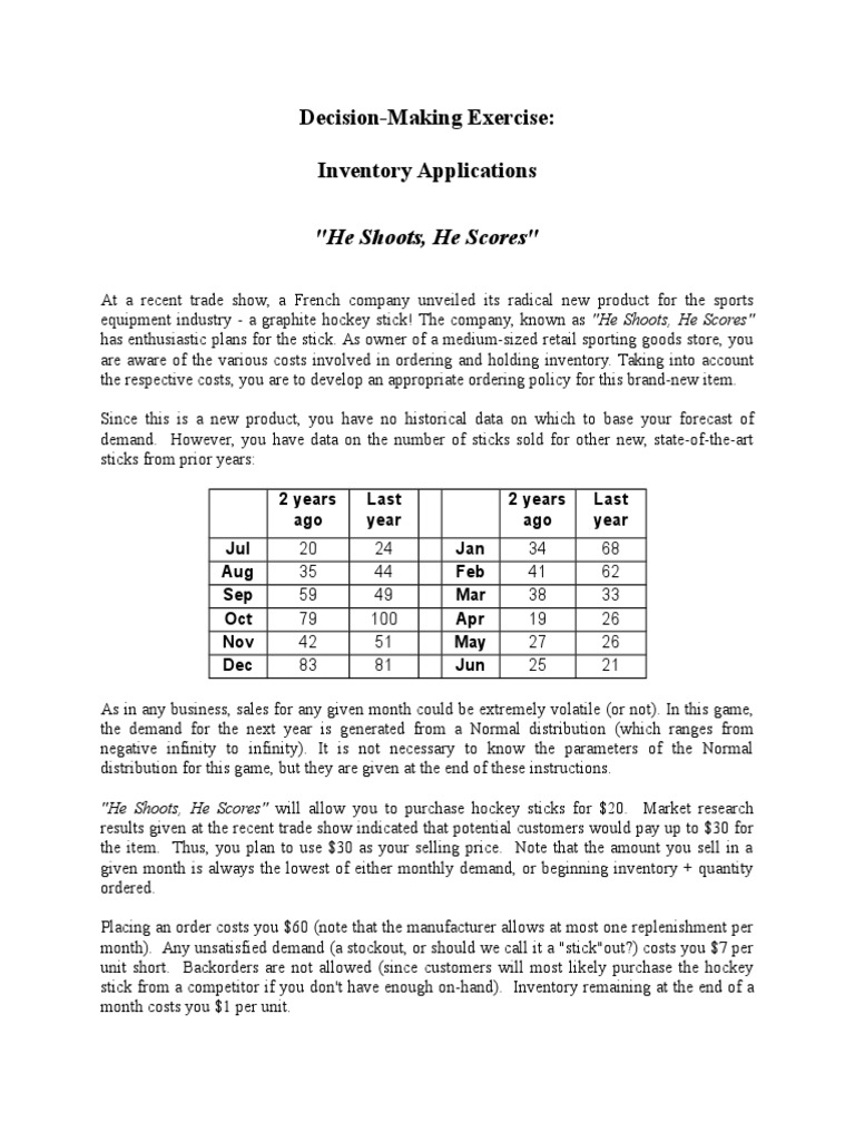Inventory Simulation Game Student Handout | PDF | Inventory | Demand