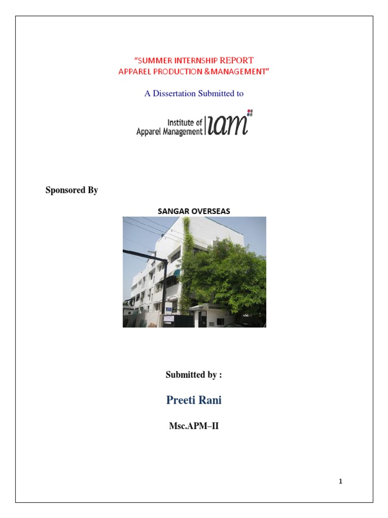 Internship Report Apparel Production | PDF | Sewing | Clothing