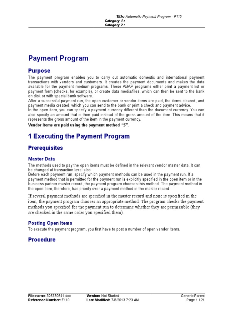 Automatic Payment Program - F110 | PDF | Payments | Cheque