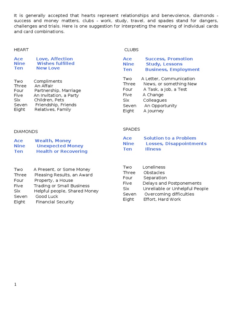 Cartomancy Reading Cards | Download Free PDF | Friendship | Emotions