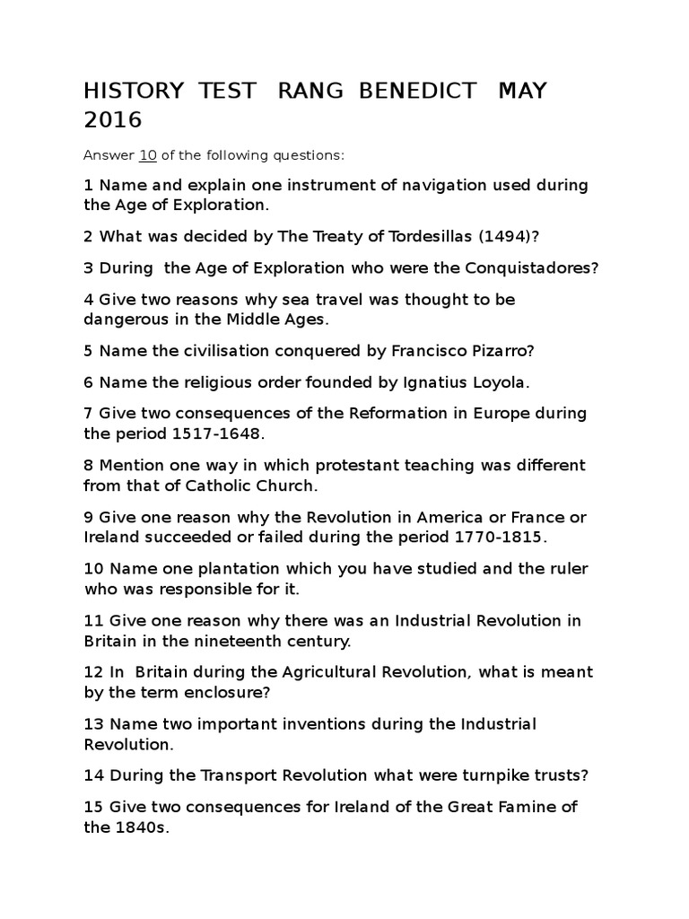 History Test: Age of Exploration & Revolutions | PDF