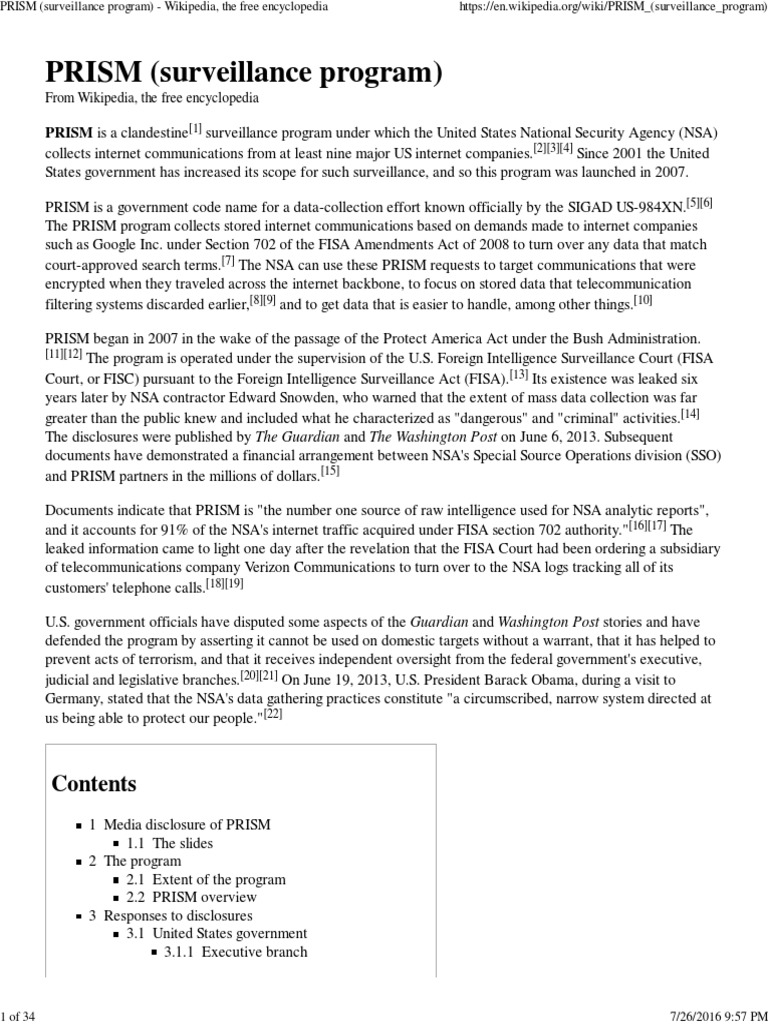 PRISM (Surveillance Program) - Wikipedia | PDF | United States Foreign ...