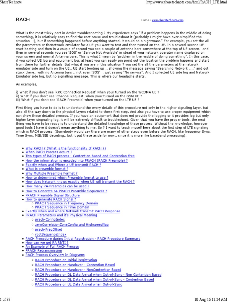 RACH ShareTechnote | PDF | Signal (Electrical Engineering) | Database Index