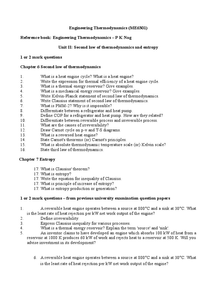 Key Concepts of the Second Law of Thermodynamics and Entropy: 1-2 Mark ...