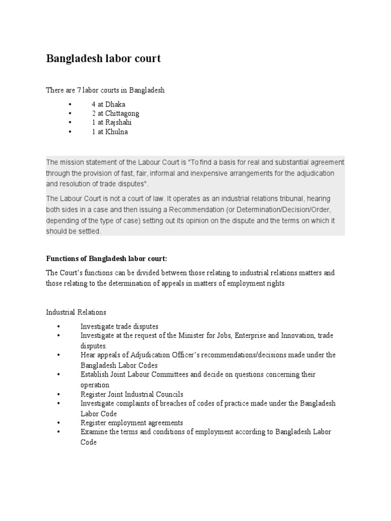 Bangladesh Labor Court | PDF