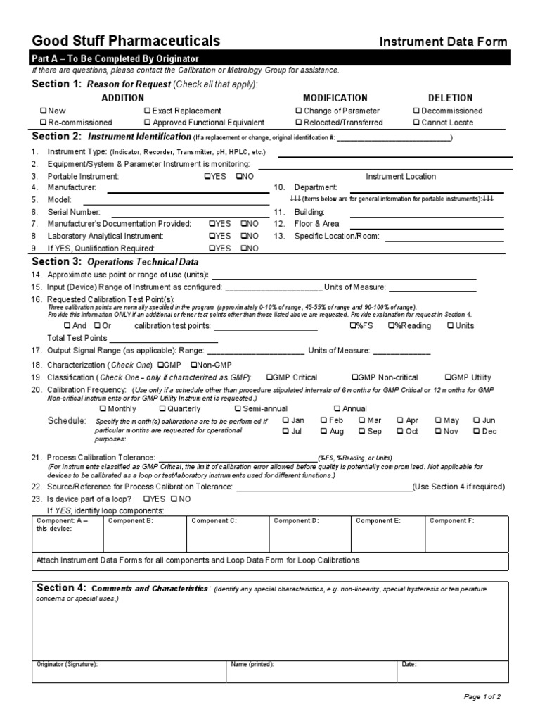 Instrument Data Form | PDF | Calibration | Metrology