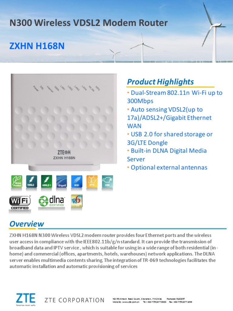 ZXHN H168N Broadband Access CPE (With GE) Product Introduction | PDF