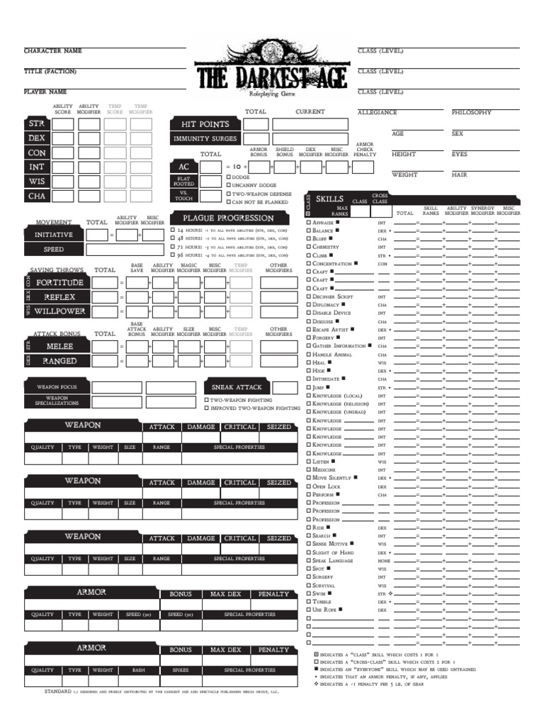 RPG Character Skills Sheet | PDF