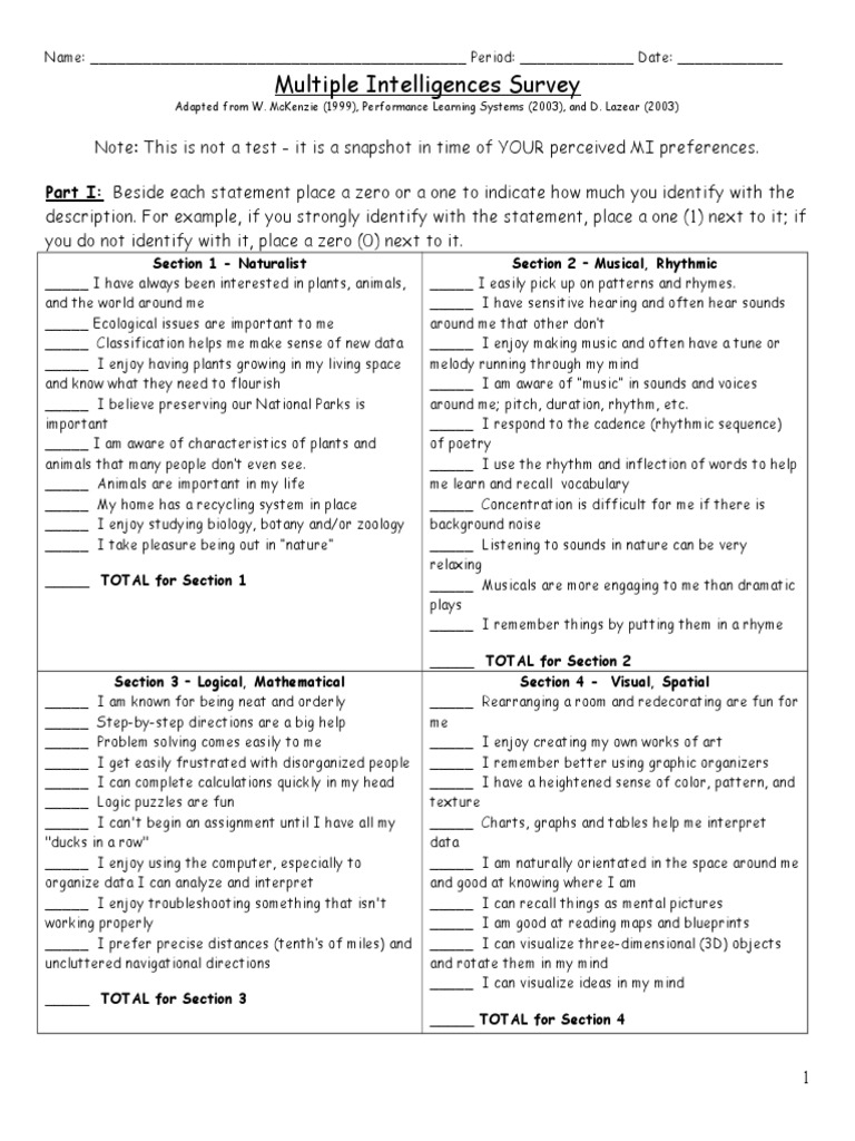 Multiple Intelligence Survey Test | PDF | Rhythm | Intelligence