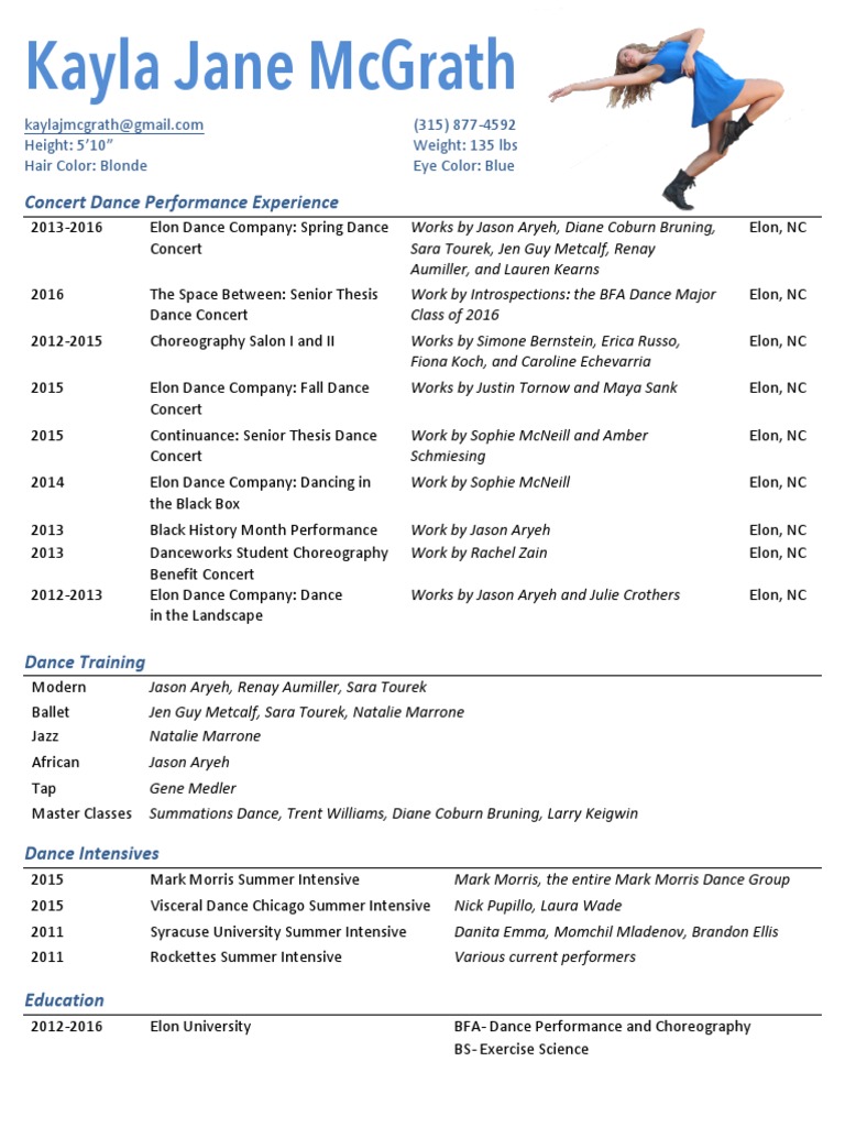 Dance Performance Resume 2016 | PDF | Dances | Performing Arts