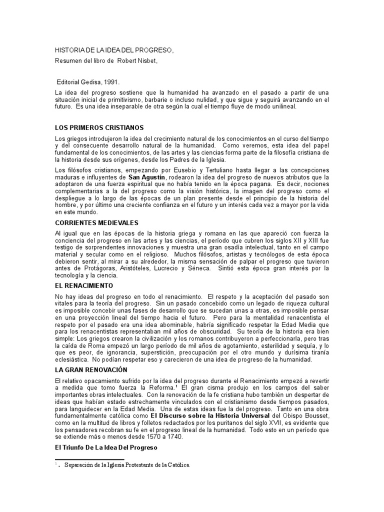 Historia de La Idea Del Progreso - Resumen | PDF | Renacimiento | Science