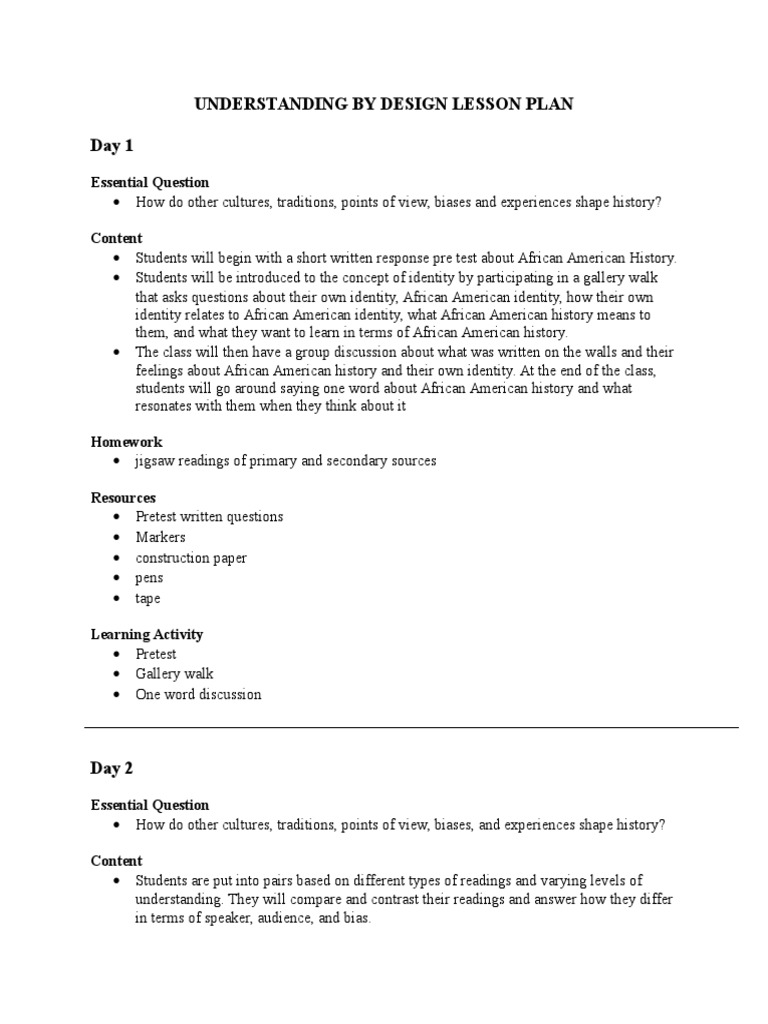 Understanding by Design: African American History | PDF | Lesson Plan ...