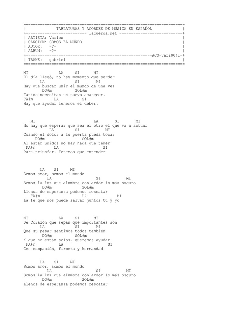 Somos El Mundo Tablatura | PDF
