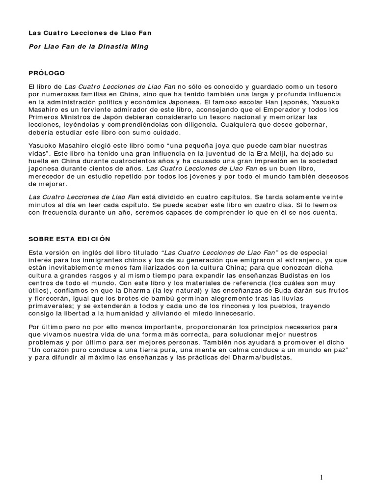 Las Cuatro Lecciones de Liao Fan | PDF | Moralidad | Destino