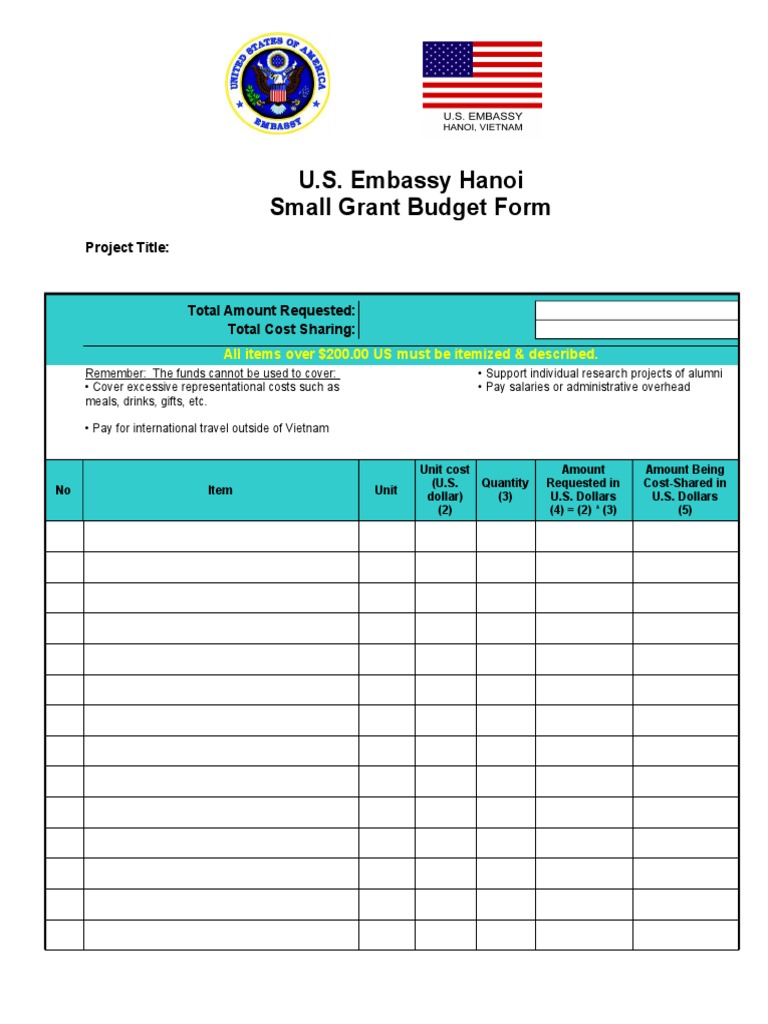 U.S. Embassy Hanoi Small Grant Budget Form: Project Title | PDF ...