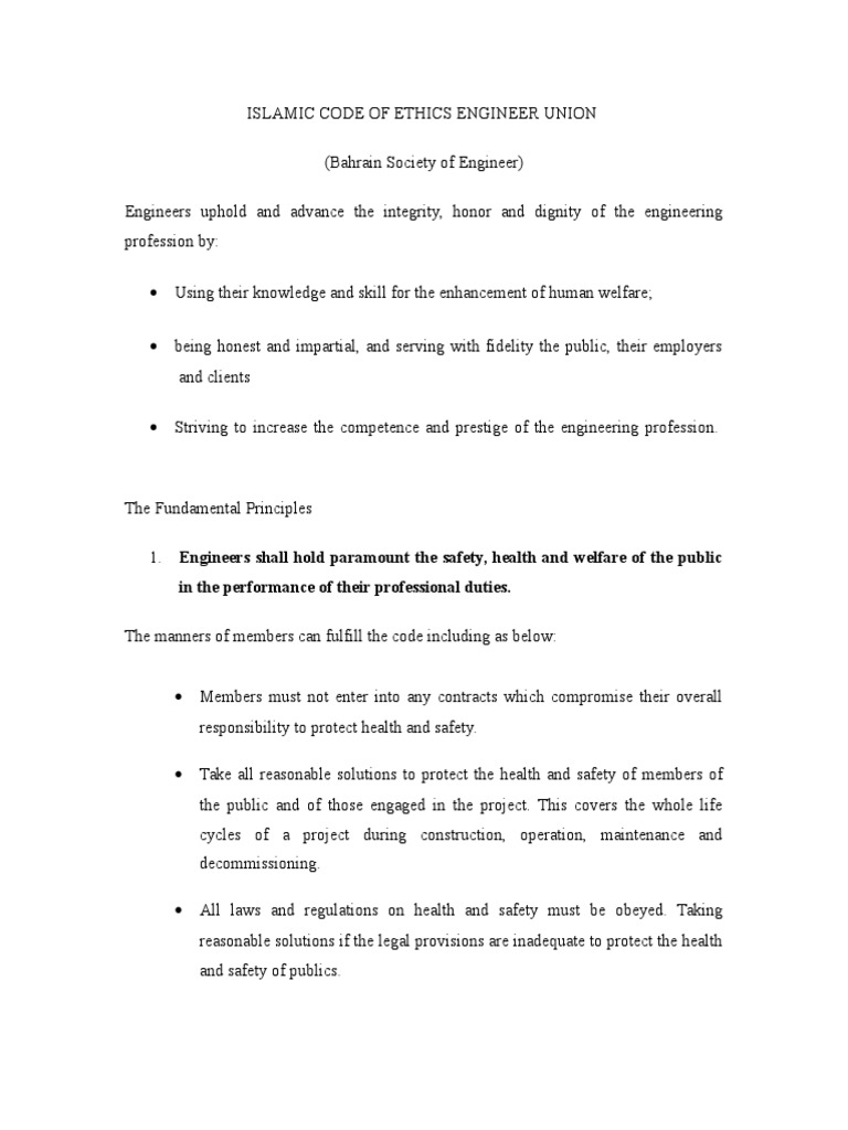 Code of Ethics Engineer Union Iraqi | PDF | Engineer | Profession