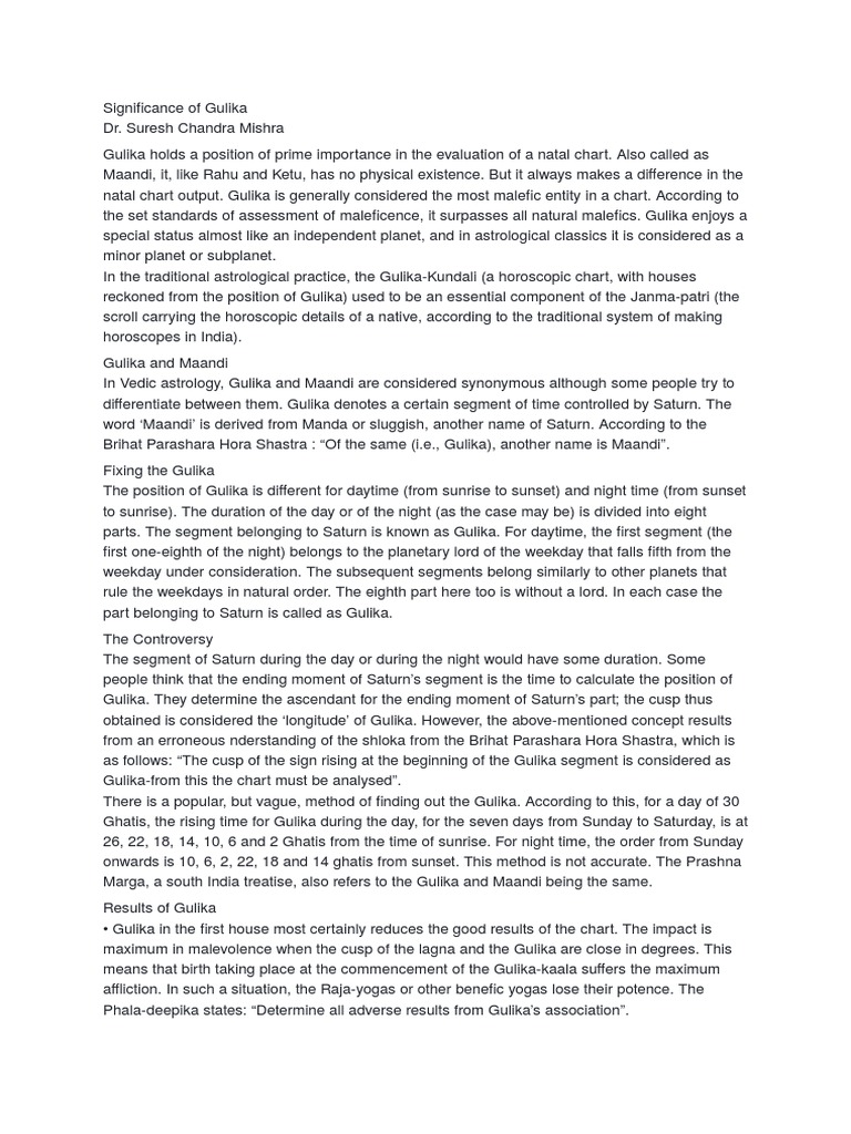 Significance of Gulika | PDF | Hindu Astrology | Ancient Astronomy